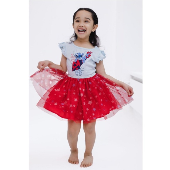 Disney | Dresses | Disney Stitch Fireworks Tulle Dress Girls Size 5 4th ...